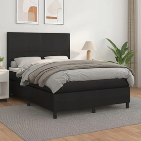 Box Spring Postel S Matrací Umělá Kůže Černá Hladký design 140 x 20