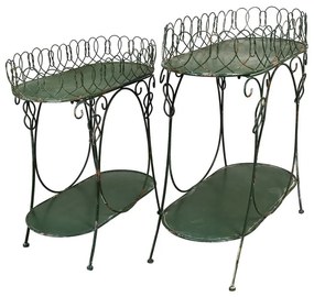 2ks šedo-zelený kovový stůl na rostliny - 70*34*81 cm / 60*30*69 cm