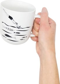 Porcelánový hrnek Plavkyně, bílý, 400 ml – minimalistický, motiv moře, vln a ryb