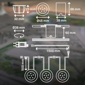 BRI 3916032 CONNECT TO SHINE startovací sada 12V zahradní osvětlení - trafo, 3x LED svítidlo do země, IP67, stříbrná - BRILONER