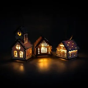 Kúzlo dreva Malý domeček s hvězdičkami / LED svíčka / 3V baterie