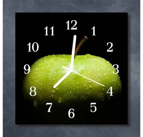 Nástěnné hodiny obrazové na skle - Jablko zelené