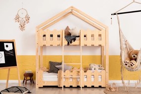 Domečková patrová dětská postel z masivního dřeva 90x200 cm v přírodní barvě Mila DMP Rozměr: 80x200 cm, Vstup do postýlky: Levá