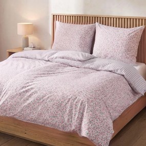 SCANquilt povlečení KLASIK kytičky+proužky růžovozelená 140 x 220/70 x 90 cm