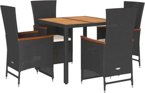 5dílný zahradní jídelní set s poduškami černý polyratan 3277504