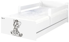 Dětská postel Max XL Tygřík 180x90 cm - BÍLÁ - 1x krátká + 1x dlouhá zábrana bez šuplíku