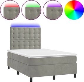 Box spring postel s matrací a LED světle šedá 120x190 cm samet 3270335
