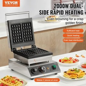2PCS Komerční vaflovač Obdélníkový vaflovač 2000 W