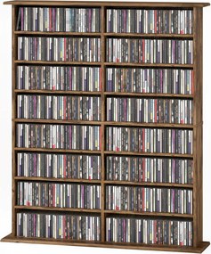 HOMCOM úložný prostor na CD a DVD s 16 přihrádkami a 12 nastavitelnými policemi, maximální kapacita 720 CD/396 DVD a Blu-ray, hnědá