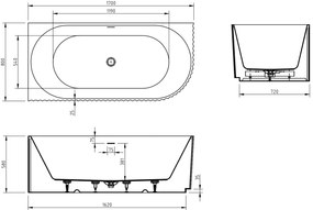 Mexen Gia, volně stojící rohová vana, drážkovaná, levá, 170 x 80 cm, bílá lesklá, 52701708000L-SS
