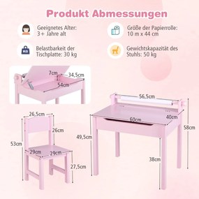 Costway Dětský stůl s židlí Sensory prostírání pro děti růžové, růžový
