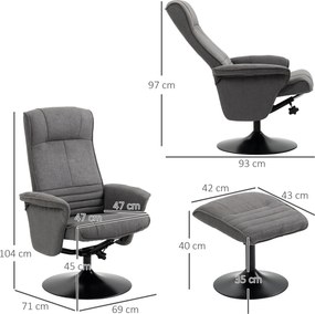 HOMCOM polohovací křeslo s podnožkou otočné o 360°, nastavitelné TV křeslo s taburetem, tmavě šedá pěna 69 x 71 x 104 cm | Aosom.de