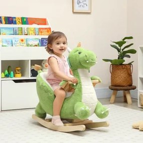 AIYAPLAY Houpací zvíře, Houpací dinosaurus, interaktivní zvuky zvířat, měkké výplně, dřevěný rám, 73 x 39 x 66 cm, Zelená