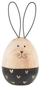 Dřevěná černo-hnědá oválná dekorace králíčka ve tvaru vajíčka – 6x14 cm
