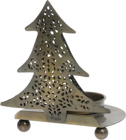 Mosazný antik kovový svícen stromek Canie - 9*7*11 cm