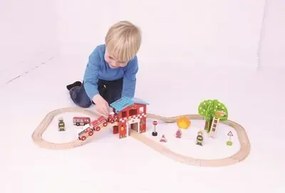 Bigjigs Rail Dřevěná vláčkodráha hasičská stanice / 39 dílů / od 3 let