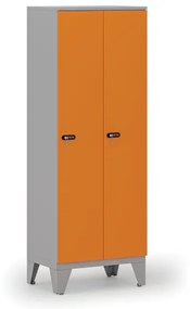 Dřevěná šatní skříňka, snížená, 2 oddíly, mechanický kódový zámek, šedá/oranžová