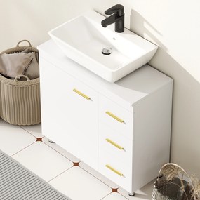 HOMCOM Spodní koupelnová skříňka, 3stupňový design, MDF, dřevotříska, bílá