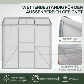 Skleník Outsunny Tomato house Skleník s posuvnými dveřmi a výklopnými střešními okny z polykarbonátu a hliníku Stříbrná 192 x 68 x 196 cm pro zahradn…