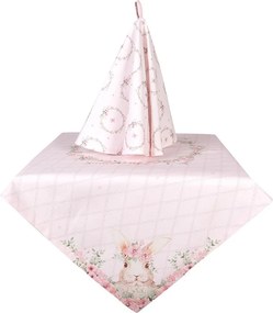 Růžový bavlněný ubrus s králíčkem Floral Easter Bunny - 100*100 cm