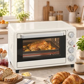 HOMCOM stolní elektrická trouba 32 L 1600 W se 3 režimy ohřevu, časovač, nastavitelná teplota 52,2x38,1x33,5 cm krémová