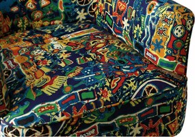 relaxační křeslo, dřevo/látka, nohy tmavé/potah vzor pachwork, Dekorino Patchwork IN