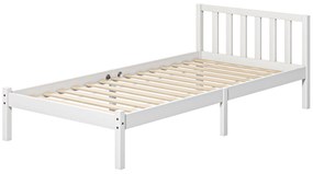 Dřevěný rám postele HOMCOM 208 x 96 cm s lamelovým roštem a čelem, elegantní rám jednolůžka do ložnice v bílé barvě | Aosom.de