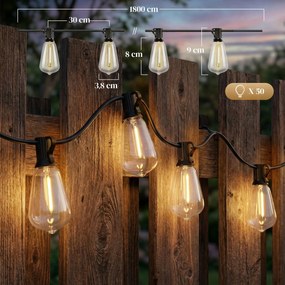 50 LED světelných závěsů, 18 m připojitelných pohádkových světel, odolnost proti stříkající vodě IP44, vnitřní i venkovní dekorace