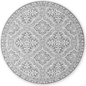 NORTHRUGS, Kusový koberec Duet Rosel 106251 White/Gray kruh - na ven i na doma, 160x160 (průměr) kruh, šedá, chodba / předsíň
