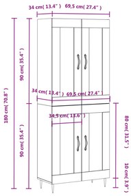 Skříň highboard betonově šedá 69,5x34x180 cm kompozitní dřevo,  3199605