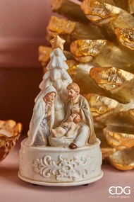 Vánoční dekorace betlém hrací skříňka bílo-zlatá, 17x10 cm