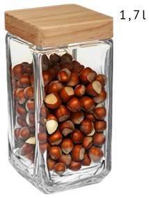 5Five® Skleněná bytelná dóza hranatá s dřevěným víkem, 1,7l KWADR