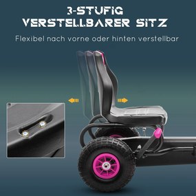 HOMCOM Motokára, dětské vozidlo s nastavitelným sedadlem, šlapací vozidlo s gumovými pneumatikami, pedálem a ruční brzdou, čtyřkolka pro děti od 5 do…