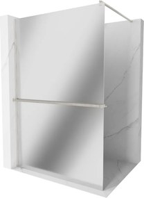 Mexen Kioto+, sprchová zástěna Walk-In s poličkou a věšákem 140 x 200 cm, 8mm sklo vzor zrcadlo, broušená ocel profil, 800-140-121-97-50