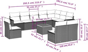 11dílná zahradní sedací souprava s poduškami černá polyratan 3224172