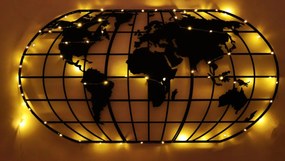 Nástěnná dekorace World Map Globe Led černá