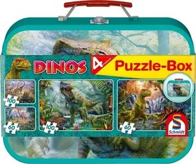 SCHMIDT Puzzle Dinosauři 4v1 v plechovém kufříku / 2x 60 a 2x 100 dílk