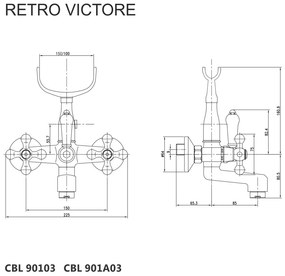 Mereo Mereo, Vanová nástěnná baterie, Retro Viktorie, 150 mm, bez příslušenství, chrom, CBL90103