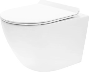 Rea Carter Rimless, závěsné WC mísa 490x370x325 mm + toaletní WC sedátko, bílá lesklá, REA-C1400