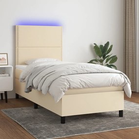 vidaXL Box spring postel s matrací a LED krémová 90x200 cm textil