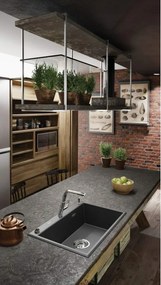 Deante Eridan, granitový dřez na desku 700x520x210 mm, 3,5" + prostorově úsporný sifon, 1-komorový, antracitová metalíza, ZQE_T103