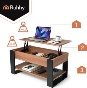 Konferenční stolek Ruhhy 92 x 51 cm se zvedací deskou, úložným prostorem a policí