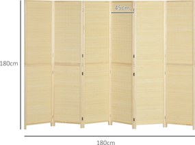 HOMCOM Bambusový pokojový paravan 6 panelů 270 x 180 cm skládací dělicí stěna - Přírodní