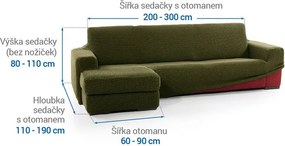 Super strečové potahy NIAGARA zelená sedačka s otomanem vlevo (š. 200 - 300 cm)