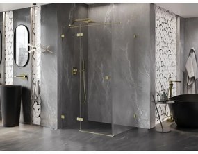 Mexen Lunar T, sklápěcí sprchový kout levý 115 x 110 cm, 8mm čiré sklo, zlatý matný profil, 834T-115-110-55-00-L