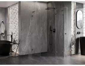 Mexen Lunar, L pětiúhelníkový sprchový kout s pravým sklonem 80 x 100 cm, 8mm čiré sklo, grafitový profil, 831L-080P-100L-95-00-P