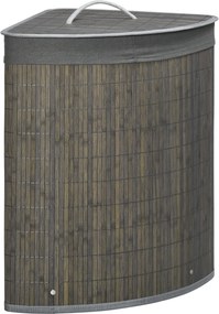 HOMCOM Bamboo Koš na Prádlo s Víkem 55L, Sběrač Prádla s Rukojeťmi, Odnímatelný Prádlo Vak, Rohový Koš na Prádlo pro Koupelnu, Ložnici, Šedý | Aosom