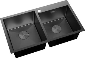 Mexen Xorin, 2-komorový nerezový dřez 780 x 450 mm, černá, 6441782000-70