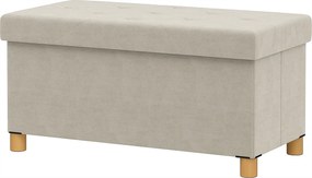 HOMCOM Skládací úložný taburet 67L, taburet s polstrovaným víkem a sametovým potahem, 76x38x38cm, krémově bílý | Aosom