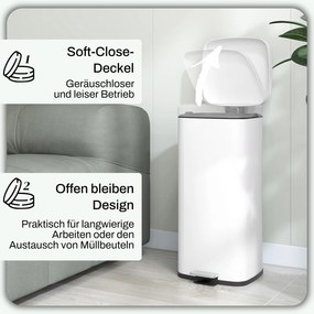 HOMCOM Pedálový koš na kosmetiku 30 l s víkem a nožním pedálem, kovový odpadkový koš s vnitřním košem do obývacího pokoje a kanceláře, 28 x 35 x 63,5…
